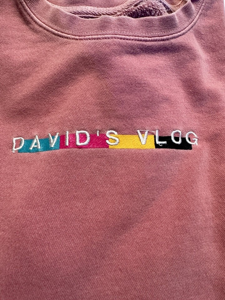 Womens Davids Vlog Merch Garment PINK Embroidered Sweatshirt Large Vlog ...