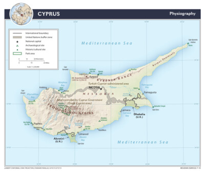 Cyprus Physical Geography Geographic Physiographic Map Country Nation ...