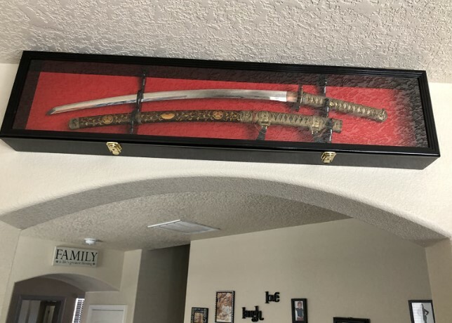 Sword Display Case Black Blue Saber USMC NCO Navy Katana Blade Wood ...