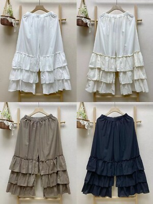 Lady Layer Ruffled Cotton Capri Pants Wide Leg Lace Pettipant Half Slip ...