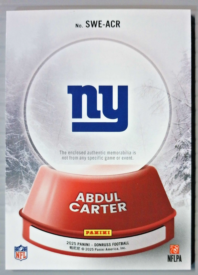 ABDUL CARTER 2025 RC DONRUSS HOLIDAY ROOKIE SWEATER #SWE-ACR | eBay