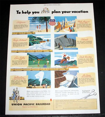 1949 OLD MAGAZINE PRINT AD, UNION PACIFIC RAILROAD, HELP TO PLAN YOUR ...