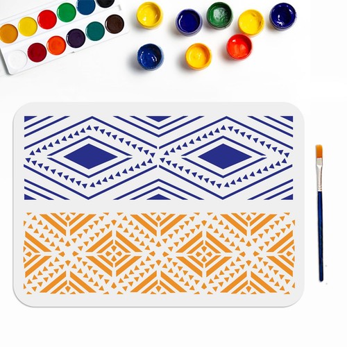 Boho Geometric Rhombus Stencil Set - 2 Styles, 11.7x8.3inch with Paint ...