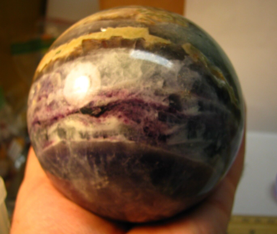 3.6lbs 1561g 99mm GREEN/PURPLE FLUORITE SPHERE GEODE CHINA LARGE W ...