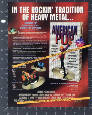 AMERICAN POP__Original 1998 Trade Print AD / advert__RALPH BAKSHI__rock ...