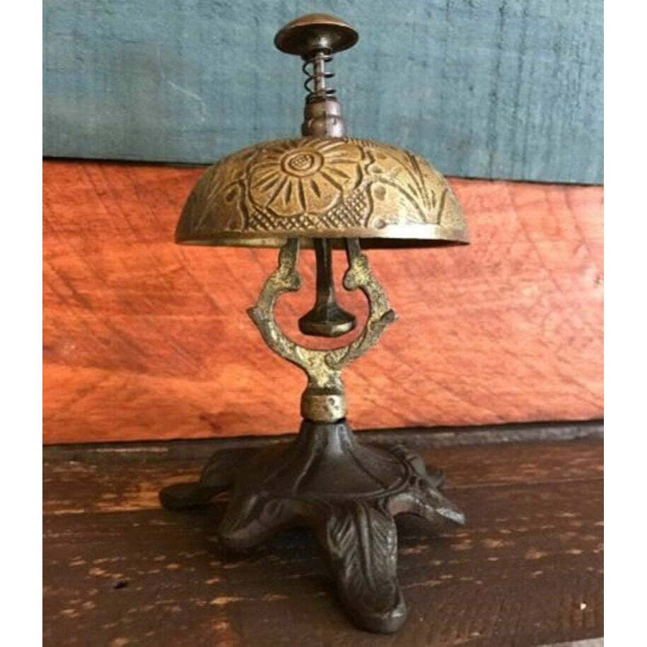 Hotel Desk Bell On Stand Solid Brass With Floral Engraving And Antique ...