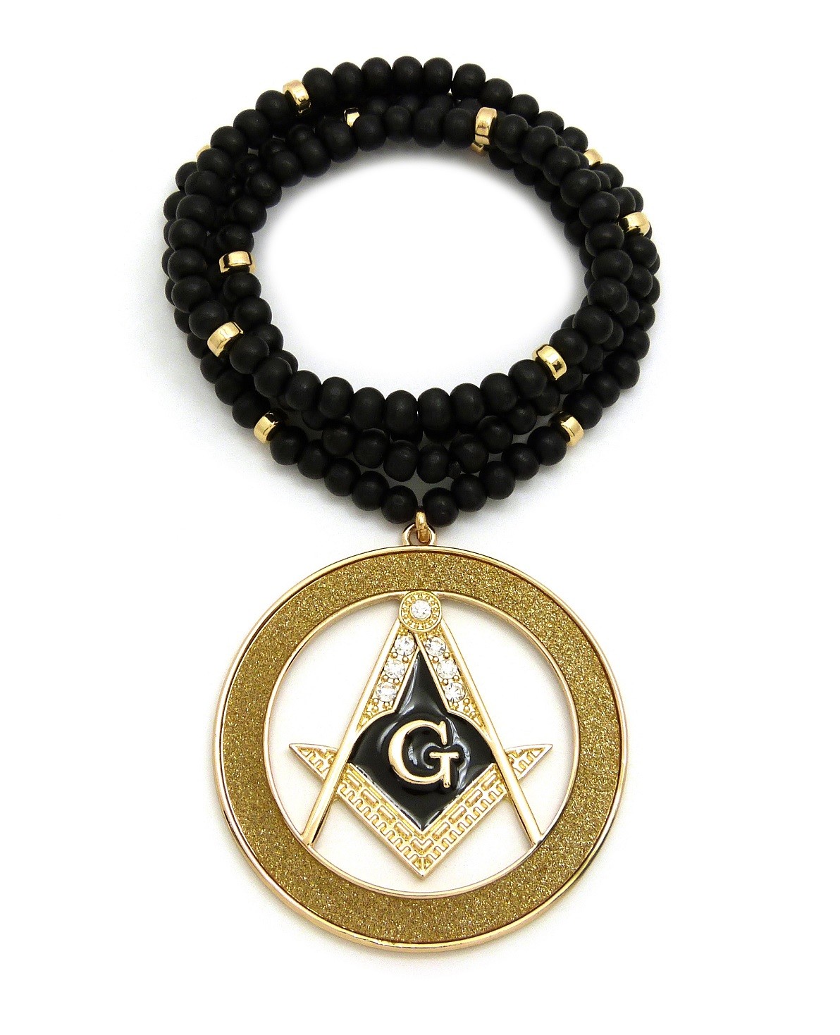 NEW FREEMASON MASONIC 2 TONE ROUND PENDANT 6mm/30" WOODEN BEAD CHAIN ...