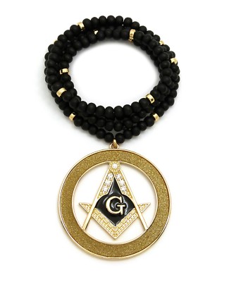 NEW FREEMASON MASONIC 2 TONE ROUND PENDANT 6mm/30" WOODEN BEAD CHAIN ...