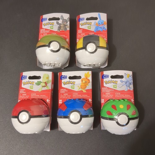 Mega Construx Pokemon SERIES 19 POKEBALLS Set of 5 - Meowth Treecko ...