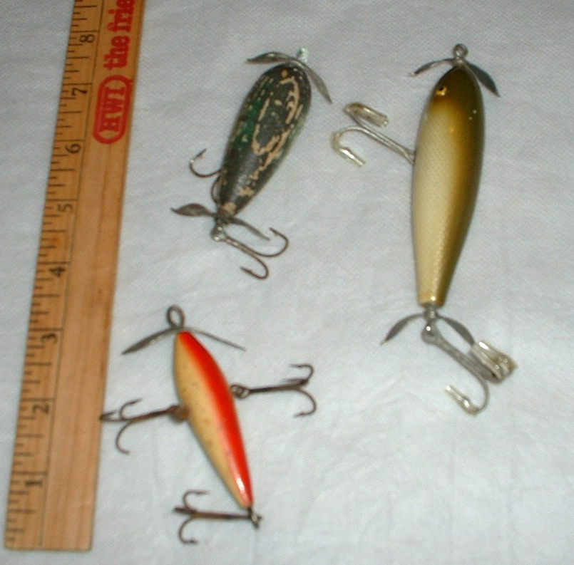 Lot Of 3 Vintage Fishing Lures. Shakespeare. Pfluegher, Unknown. Wood ...