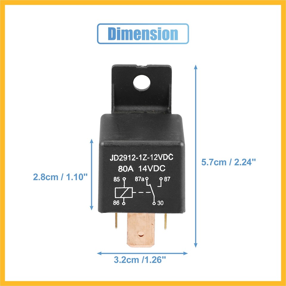 2 Pcs Car Relay 5 Pin 12V 80 Amp SPST Model JD2912-1Z-12VDC 80A 14VDC ...