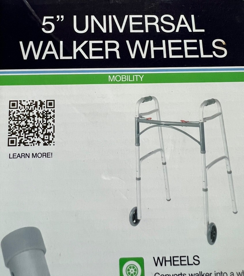 Universal Walker Non-Swivel Wheels, 5", 1 pair, with rear glides #10109 ...