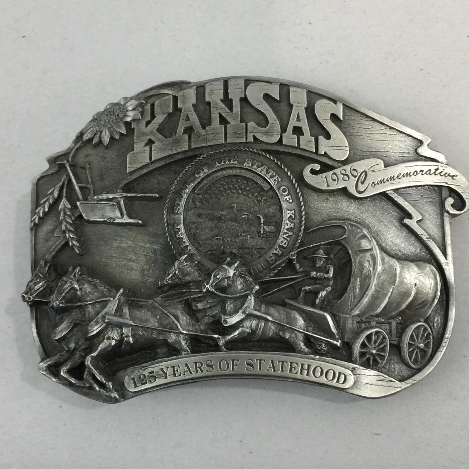 Vtg 1986 Kansas 125 Years Of Statehood Commemorative Belt Buckle #57 Of ...