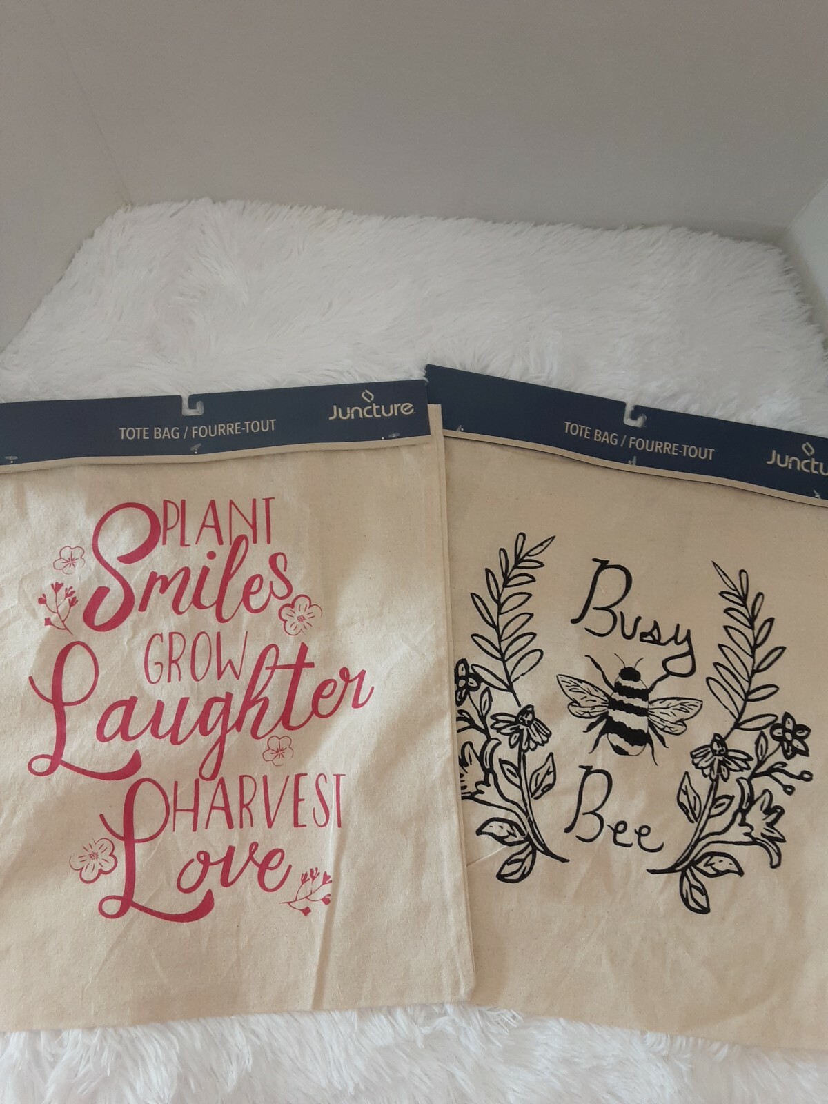 Lot X2 Juncture Canvas Graphic Tote Bags W/Handles "Plant Smiles ...