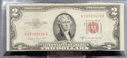 1953 B $2 United States Currency Legal Tender Note Red Seal Sequence ...