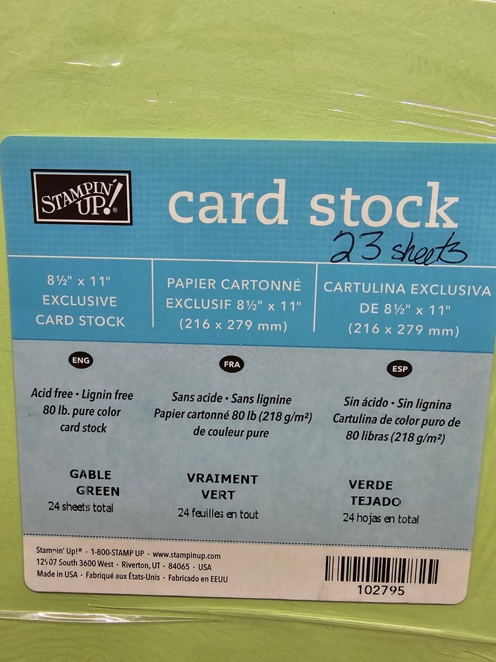Stampin' Up! GABLE GREEN CARDSTOCK 8.5 x 11 Retired OPEN Package 23 ...