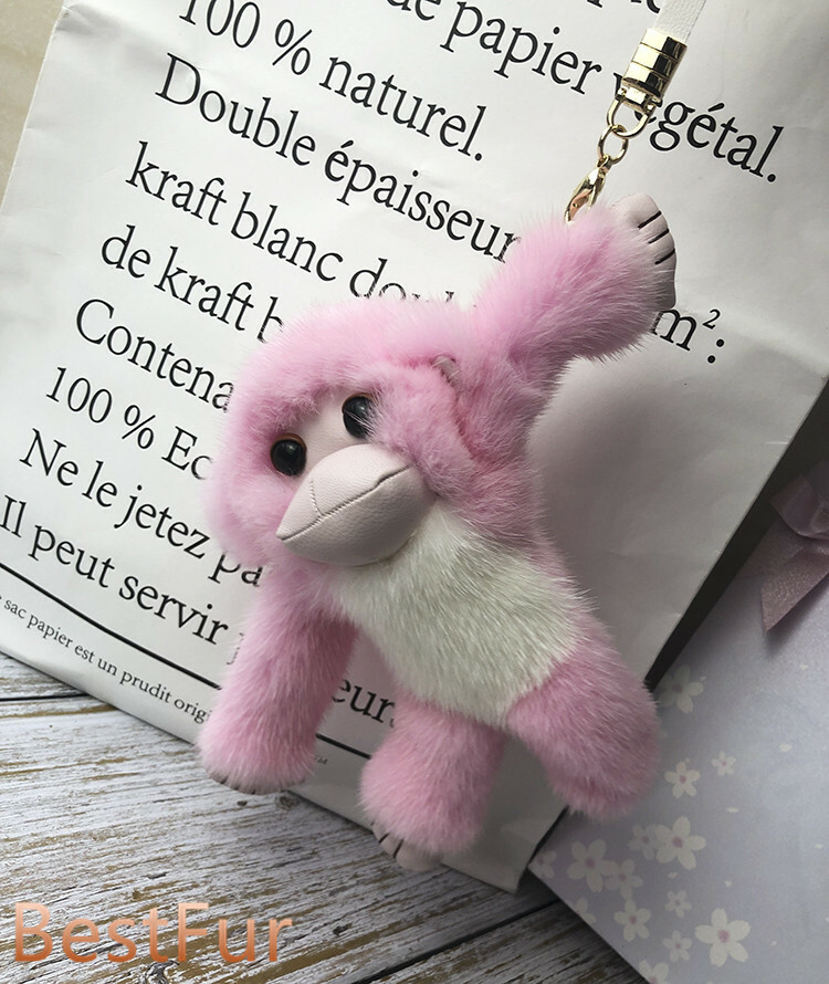 Real Mink Fur Monkey Toy Kids Gift Keyring Bag Charm Car Phone Pendant ...