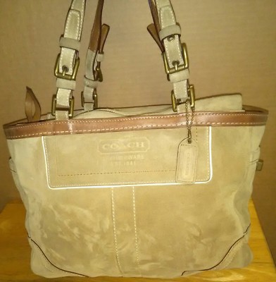 Authentic COACH 8B03 Hamptons Gallery Beige Suede Tote Bag | eBay