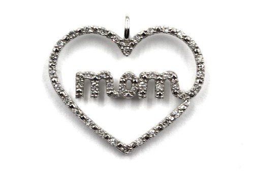 STUNNING AUTHENTIC 10K SOLID WHITE GOLD 42 NATURAL DIAMONDS MOM HEART ...