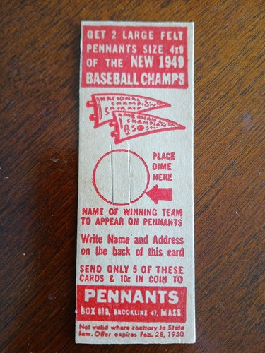 1950 American Nut and Chocolate Vintage Baseball Pennant Order Card ...