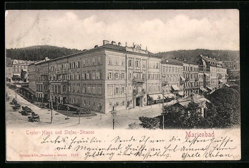 Marienbad, casa Tepler y calle Stefan, postal | eBay