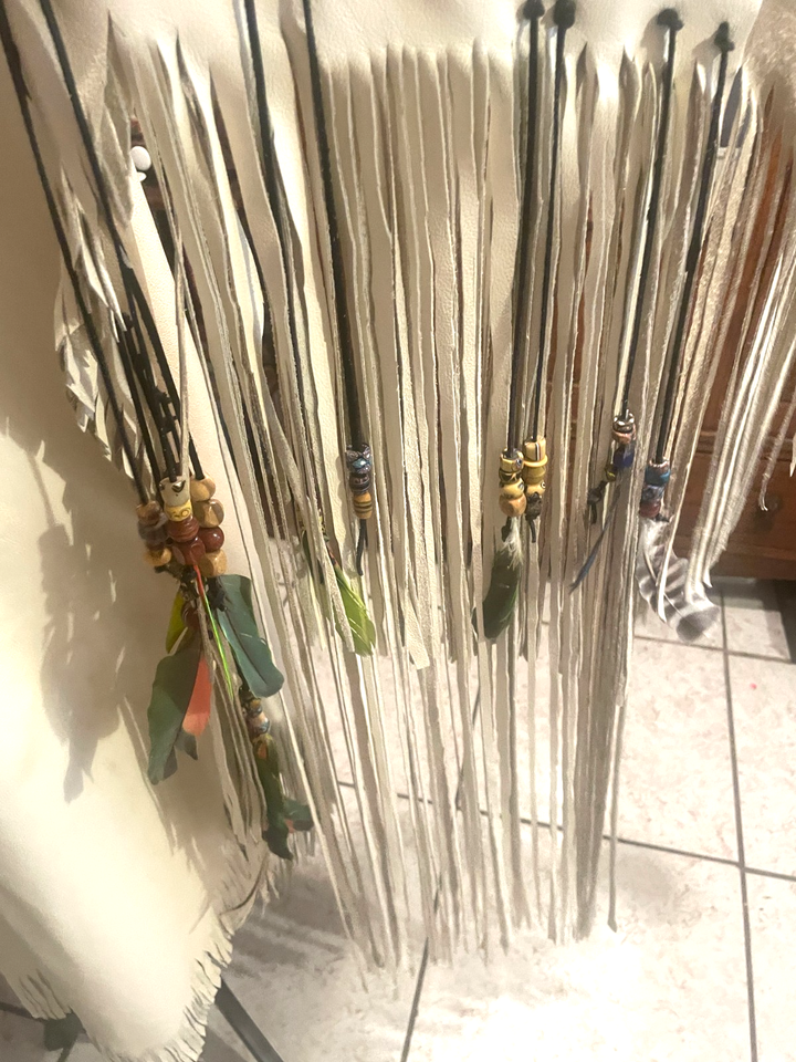 Native American Leather Dress Costume Leather Handmade Fringe Feathers ...
