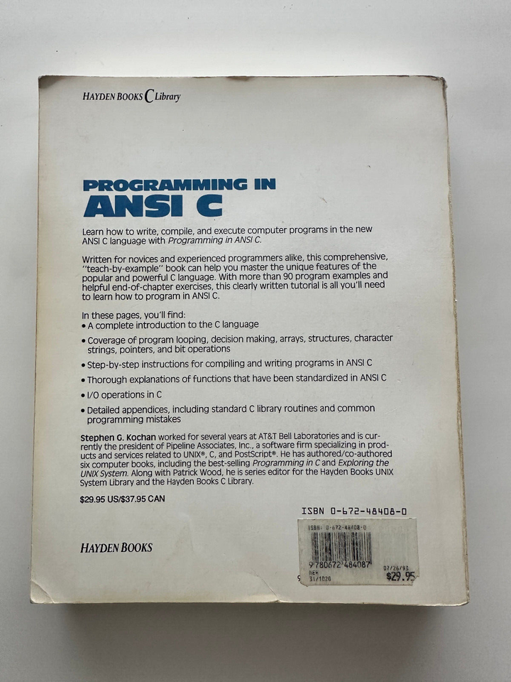 Programming in ANSI C - Paperback By Stephen Kochan - Computer Micro | eBay