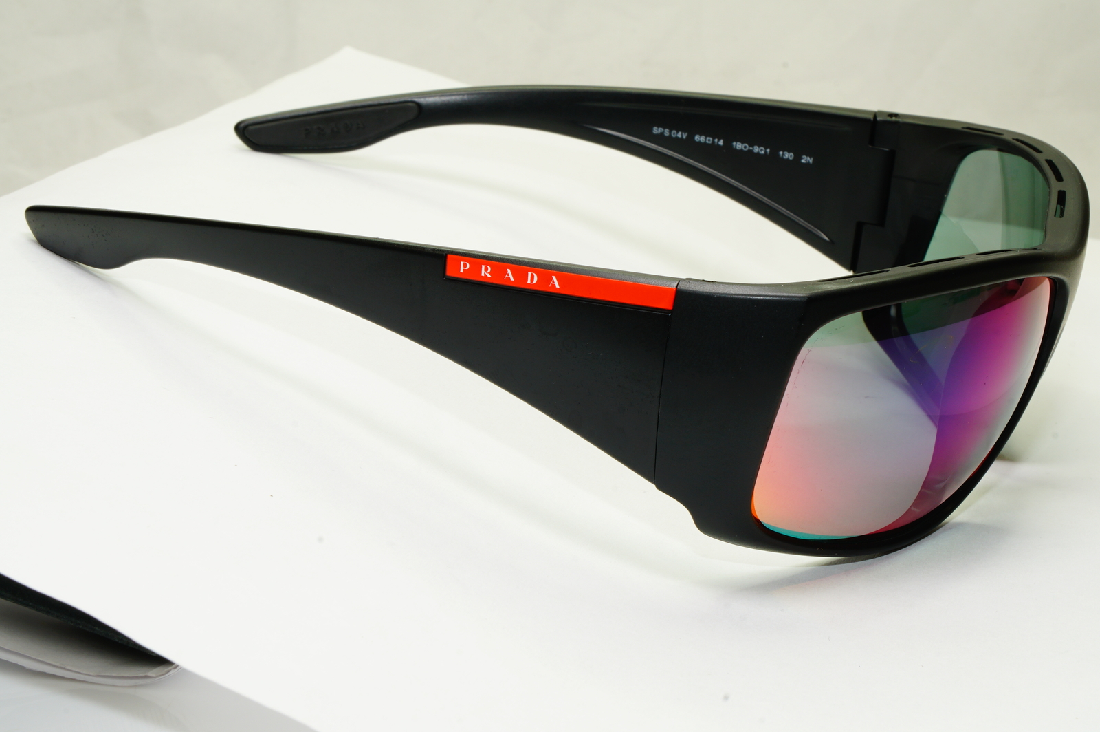 Authentic Prada Mens Mirror Black Sunglasses SPS 04V 1BO-9Q1 Red Stripe ...