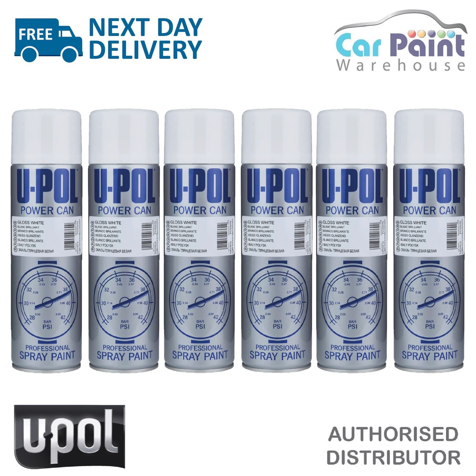 6 x U-POL Power Can Gloss White 500ml Aerosol Spray Cans UPOL Powercan ...