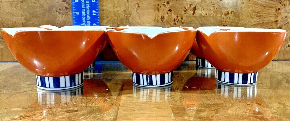 Vintage Set Of 6 Orange Footed RIce Bowls And 1 Free Spoon JAPANESE ...