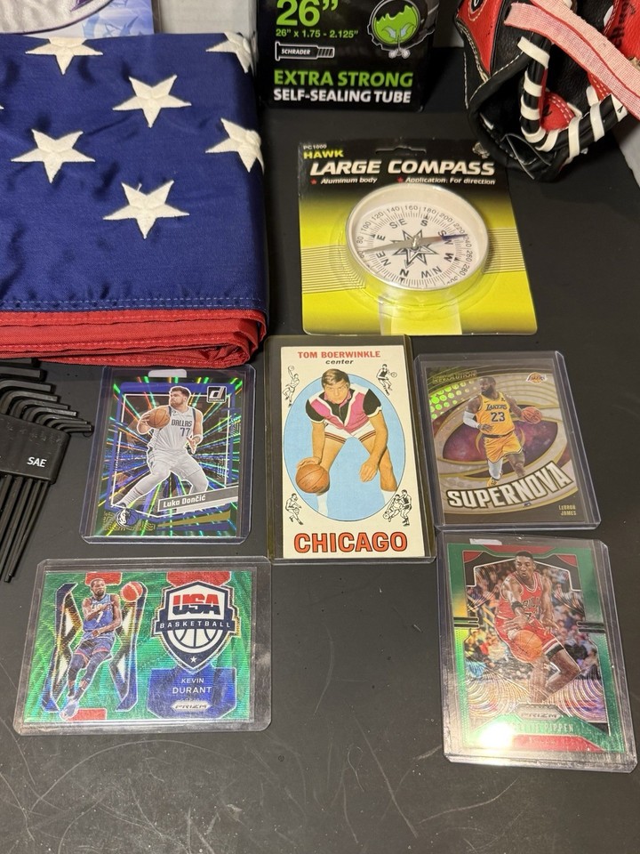 Vintage/Modern Junk Drawer Lot; Flag Patch UFC Bike Baseball Compass ...