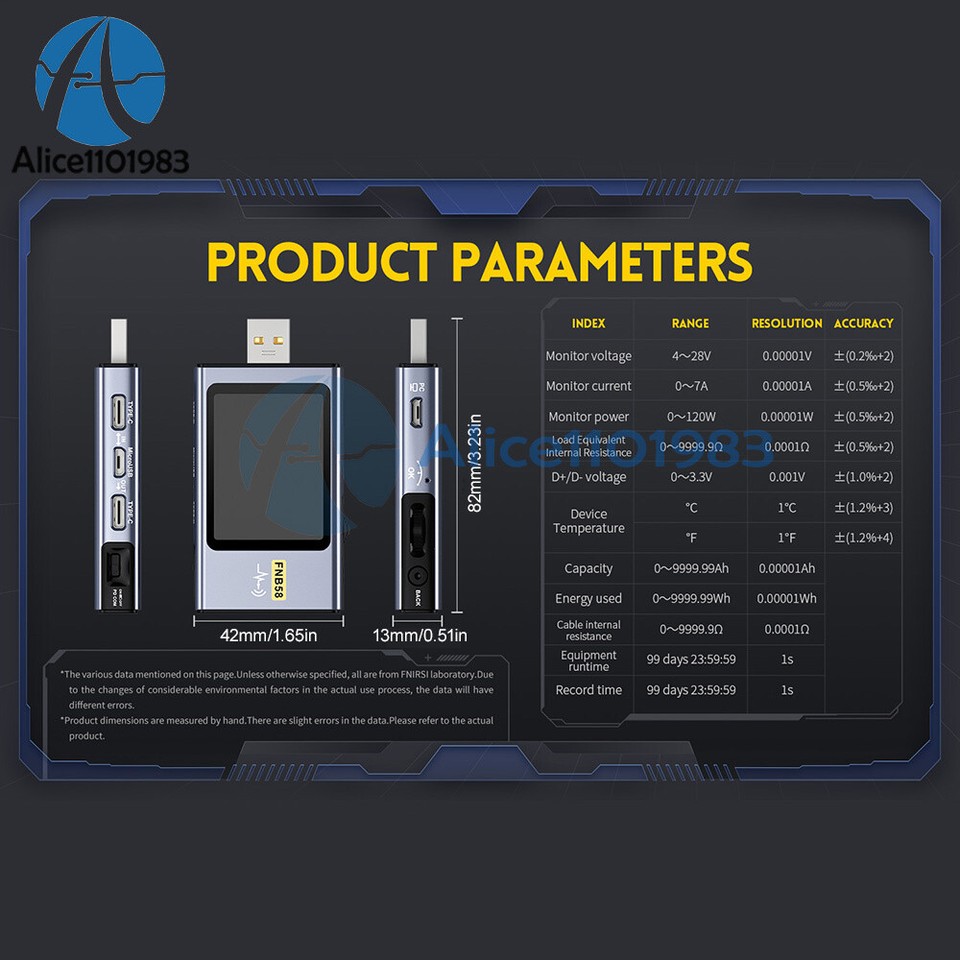 FNIRSI FNB58 USB Voltage Current Meter Voltmeter Ammeter Type C QC ...