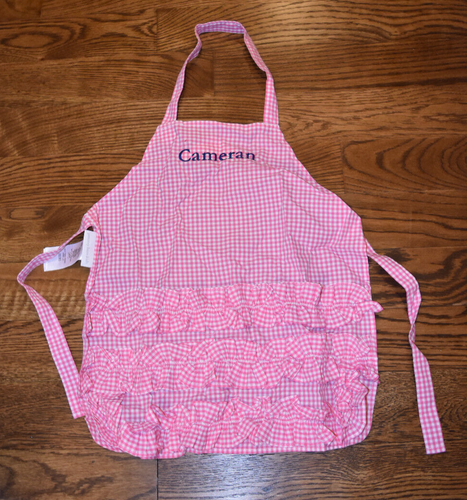 Pottery Barn Kids Pink Ruffle Gingham Apron with Cameran Monogram NEW ...