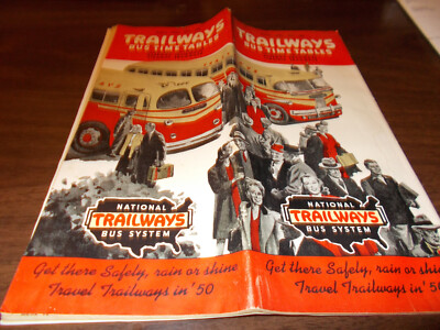 1950 Trailways Bus Lines Time Table / March-May 1950 / Nice Cover Art ...