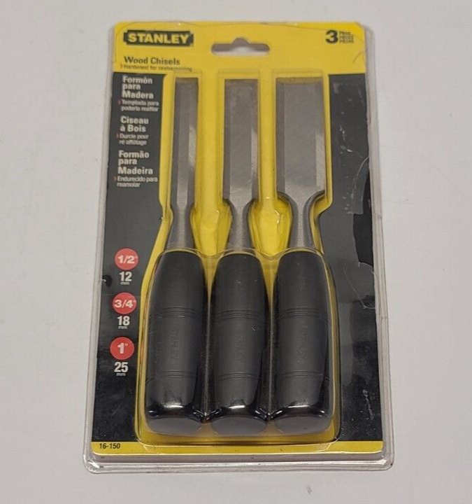 Stanley Wood Chisels Set of 3 1/2" 3/4" and 1" Carpentry Tools Black ...