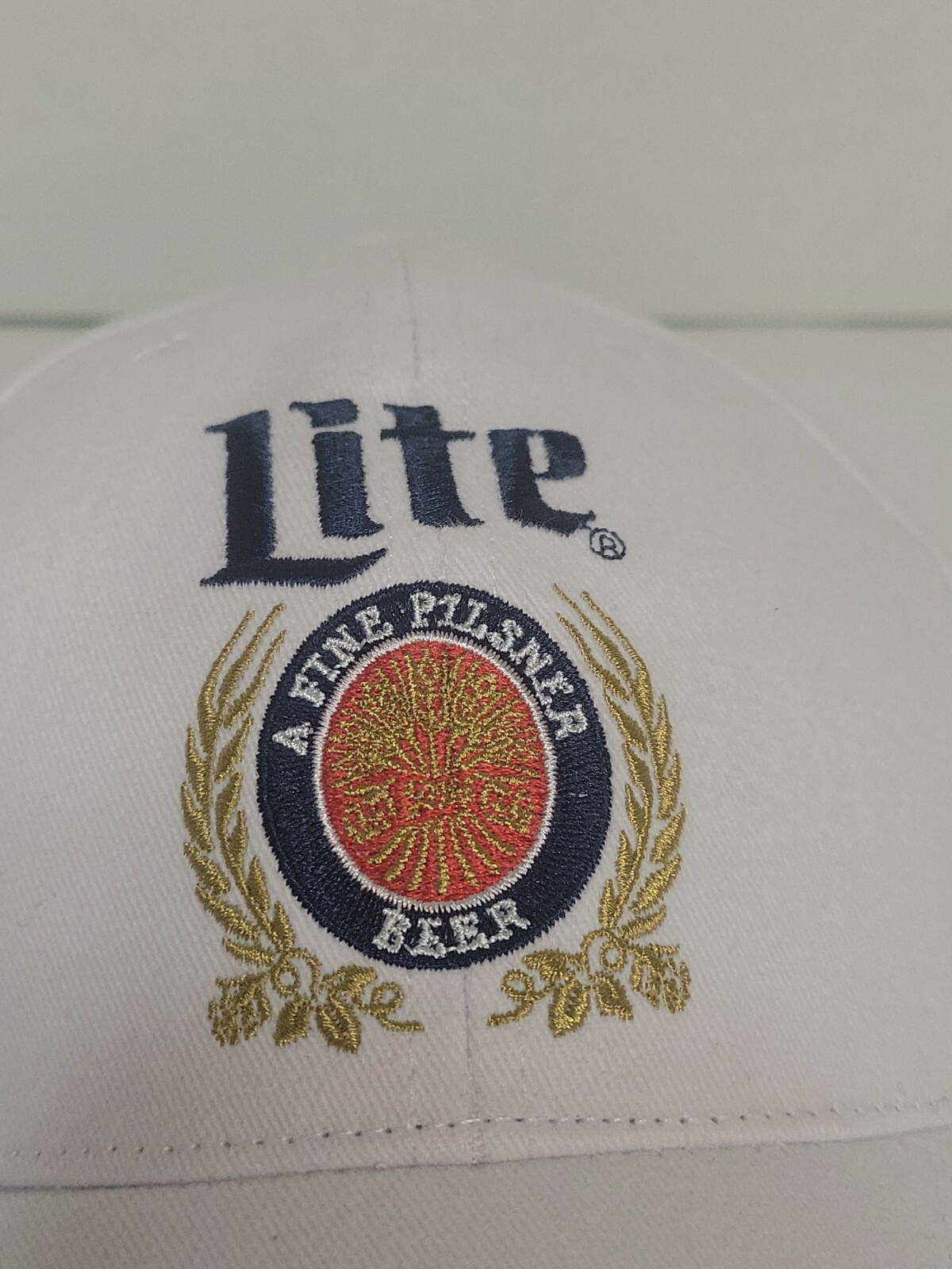 White Miller Lite Beer Classic Logo Snapback Hat Base… - Gem