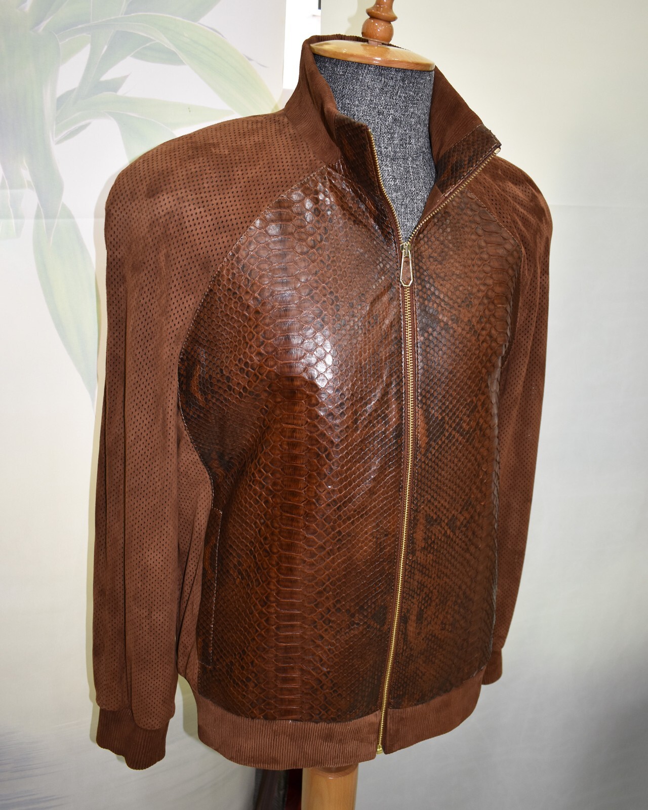 Luxury Python Leather Genuine Perforated Metis Suede Men Brown Bomber Jacket | eBay