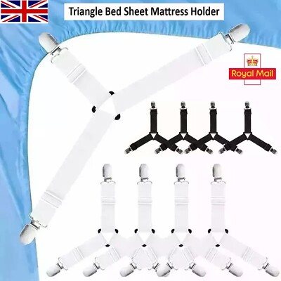 4PCS TRIANGLE BED SHEET MATTRESS HOLDER FASTENER GRIPPERS CLIPS ...