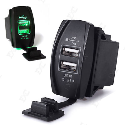 Auto Car Truck Boat Green LED 12/24V Dual USB Charger Backlit UTV ...