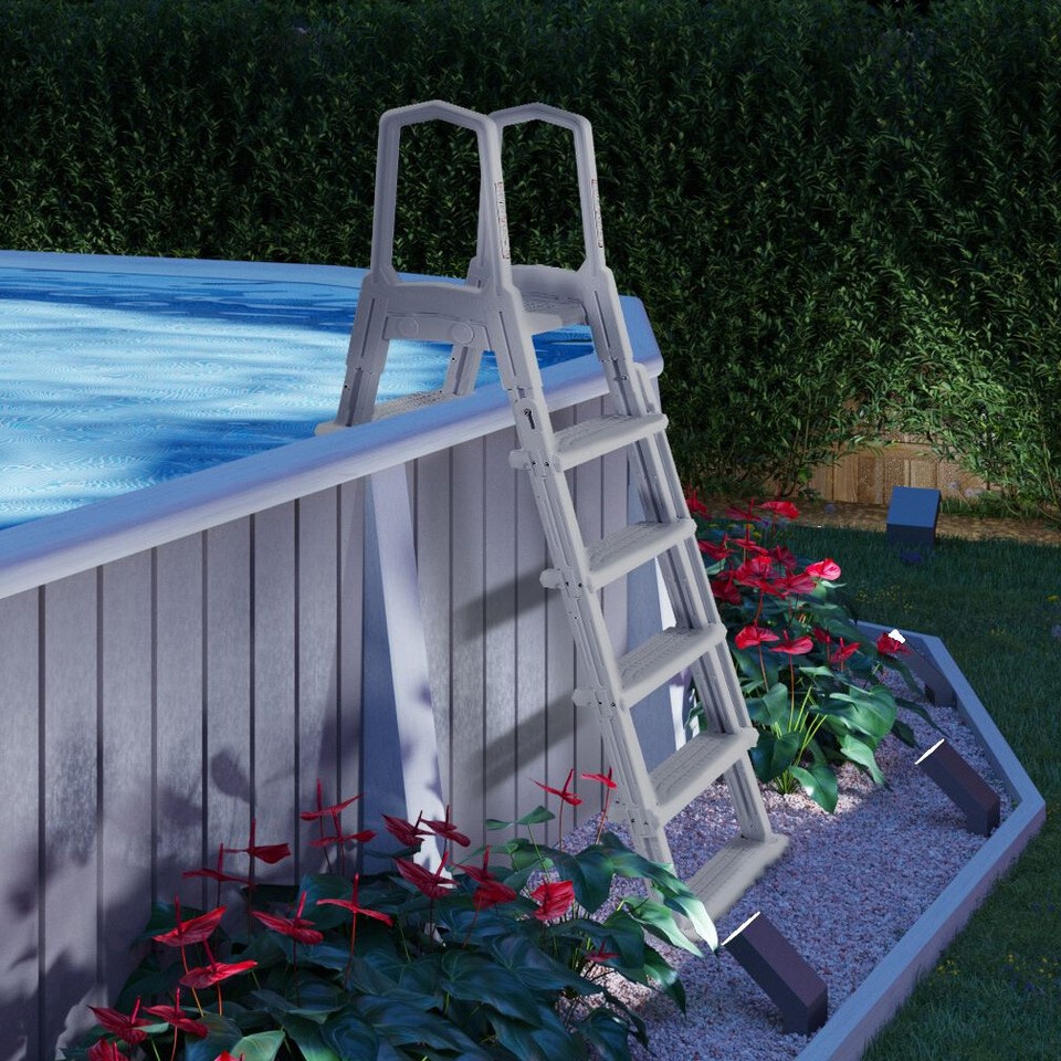 Deluxe Above Ground Swimming Pool Ladder Non-Slip Large Adjustable ...