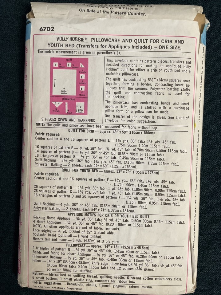 1970’s Holly Hobbie Quilt Pattern Simplicity 6702 NEW | eBay