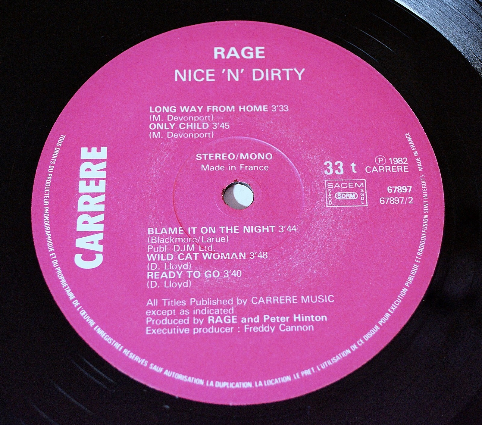 1982 Rage "Nice 'N' Dirty LP French Import 1st Pressing Carrere Records ...
