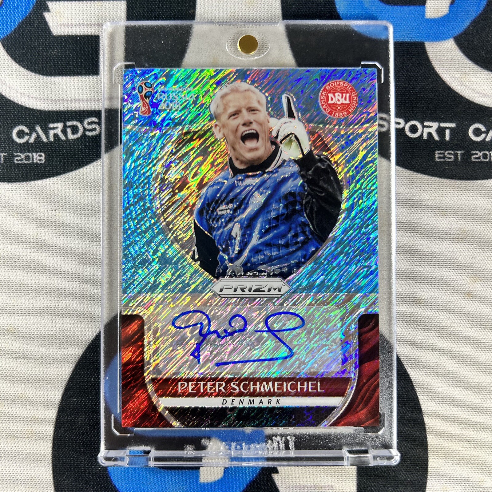 2018 Panini Prizm World Cup FOTL Peter Schmeichel Auto Blue Shimmer ...