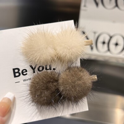 Women Girls Real Mink Fur Hair Clip Hair Claw Hairball Hair Pin Bobby ...