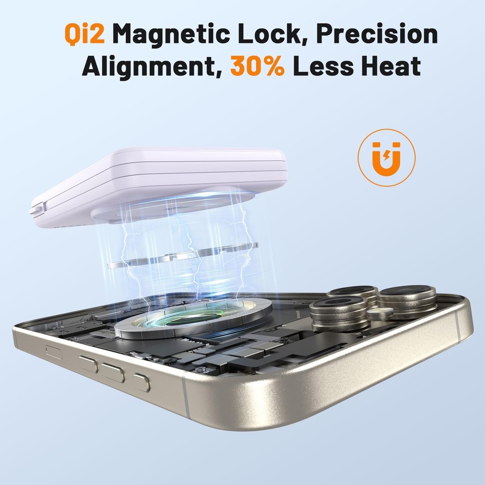 Magsafe Battery Pack,10000mAh Qi2 15W Fast Charging Magnetic Power Bank ...