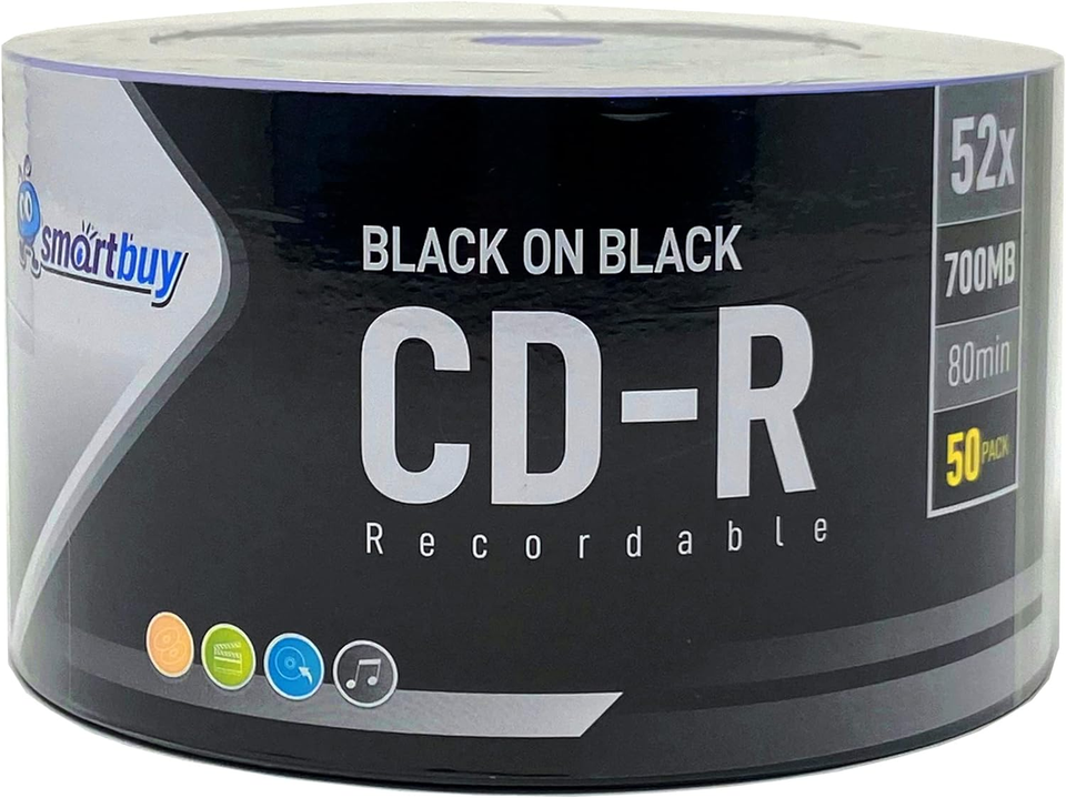 50 Pack CD-R 52X 700MB 80 Mins Double Side Black Vinyl Blank Recordable ...