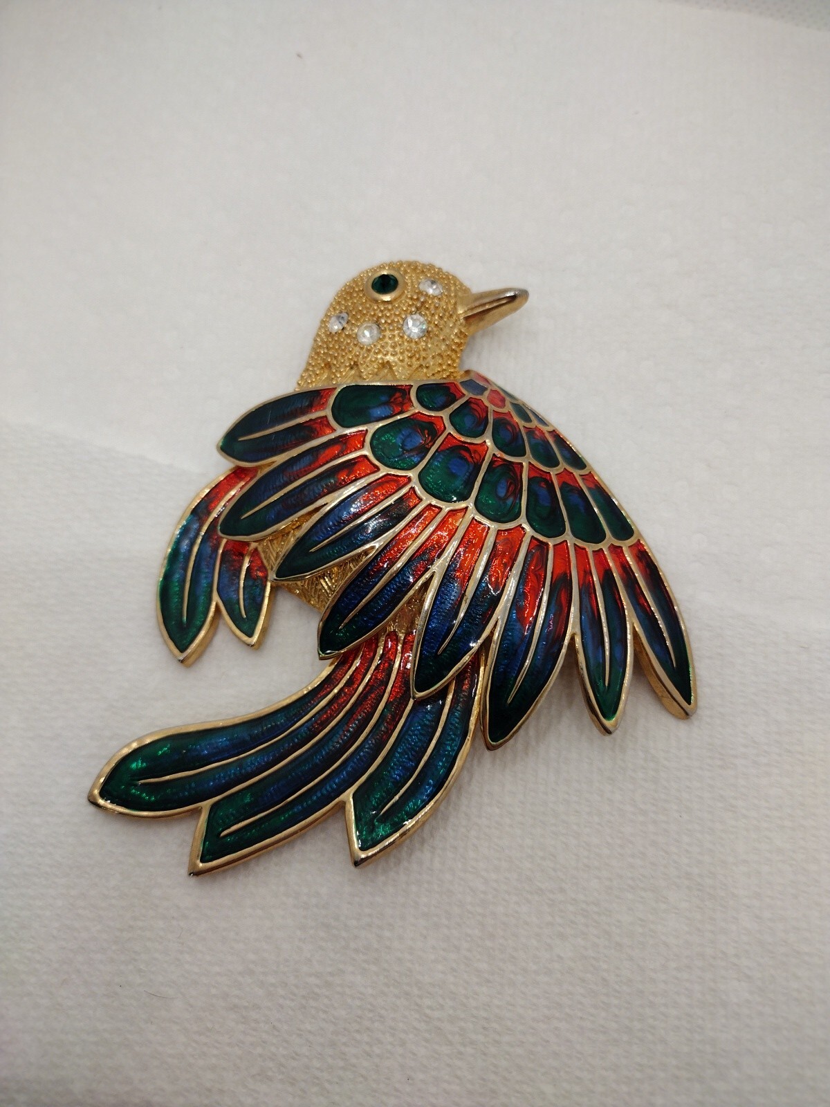 Vintage Large Detailed Enamel And Rhinestone Metal Bi… - Gem