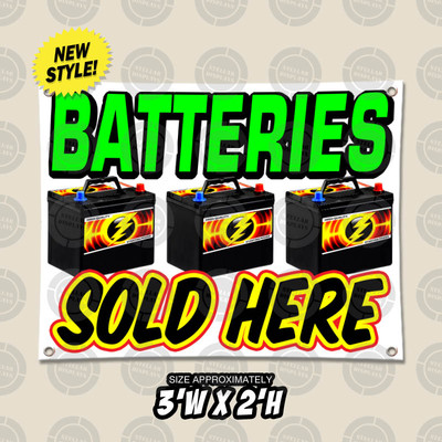 BATTERIES SOLD HERE Auto Repair Outdoor Indoor Wall Banner Open Sign ...