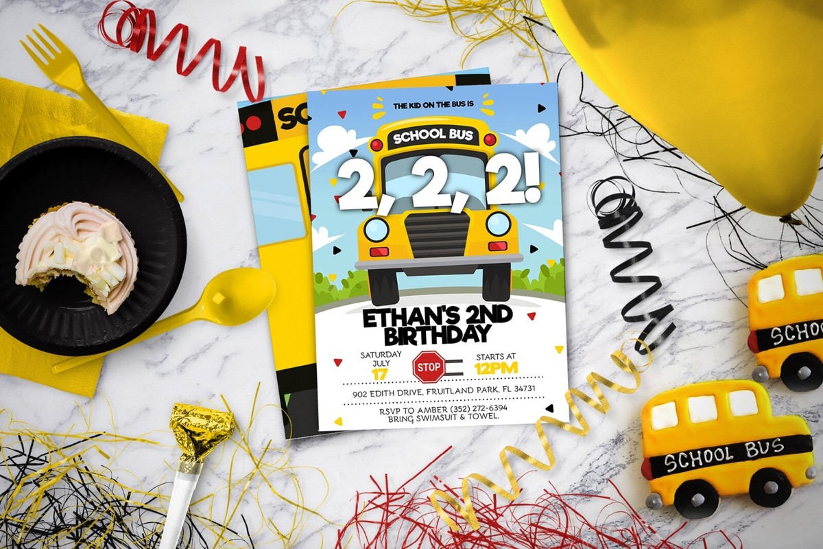 School Bus Birthday Invitations