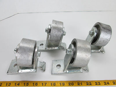 Lot of 4 Heavy Duty Steel Casters w/3"x1-3/8" Steel Wheels Fixed Angled ...